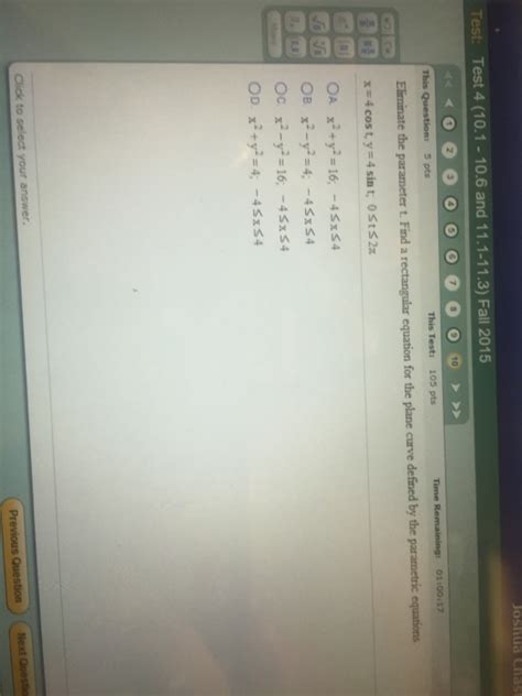 solved eliminate the parameter t find a rectangular