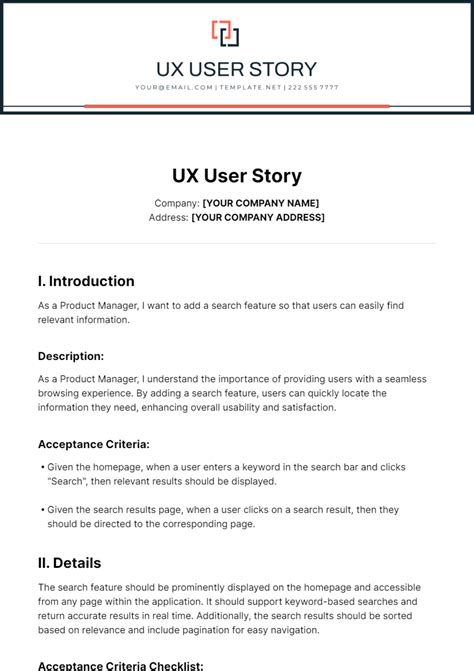 Free Ux User Story Template To Edit Online