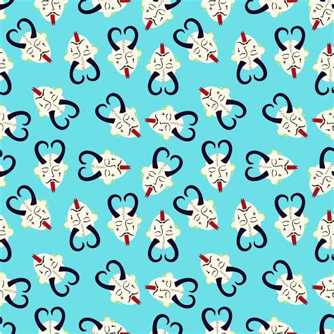 Pattern Of Funky Demon Head With A Creepy Ugly Face Freaky Comic Demon With Horns Vector