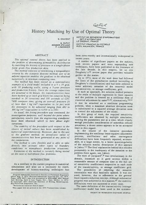 Pdf History Matching By Use Of Optimal Control Theory