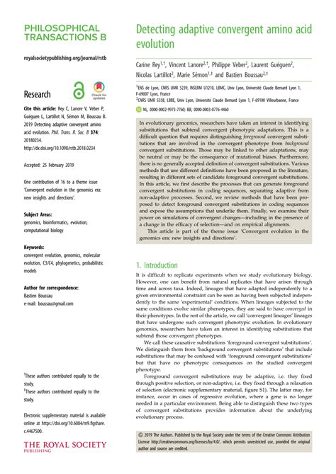 Pdf Detecting Adaptive Convergent Amino Acid Evolution