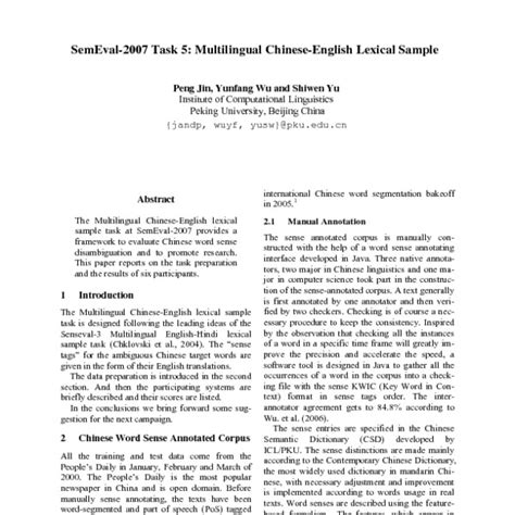 Semeval 2007 Task 05 Multilingual Chinese English Lexical Sample Acl Anthology