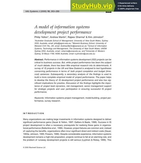 A Model Of Information Systems Development Project Performance Pdf Business Accounting