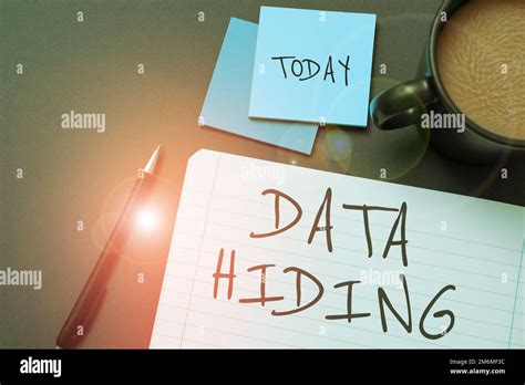 text sign showing data hiding concept meaning secretly embedding data