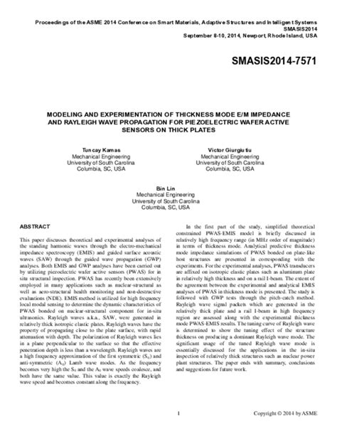 Pdf Modeling And Experimentation Of Thickness Mode E M Impedance And