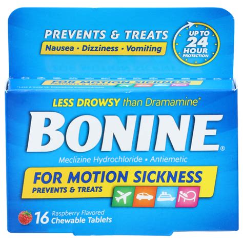 Bonine Raspberry Flavored Meclizine Hydrochloride Antiemetic 16 Count