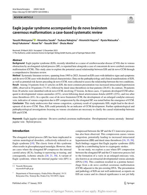 Eagle Jugular Syndrome Accompanied By De Novo Brainstem Cavernous