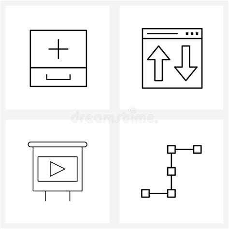 Set Of 4 Simple Line Icons For Web And Print Such As Archive Marketing Add Web Video Stock