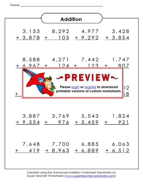 Additon Worksheet 3 And 4 Digit Pdf