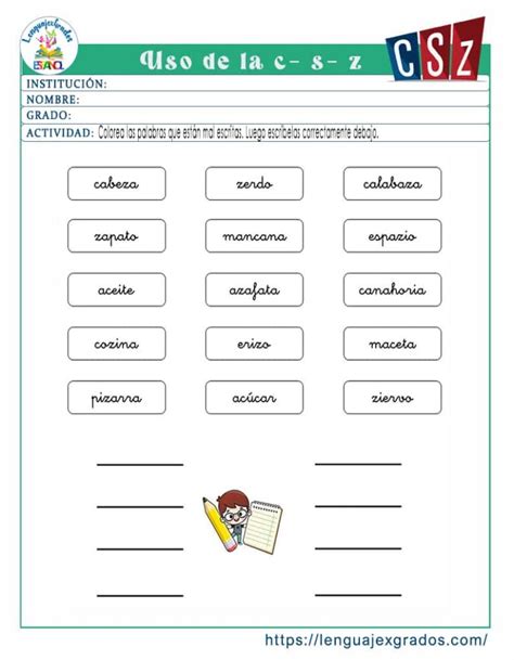 Uso de la c - s - z para niños con ejercicios