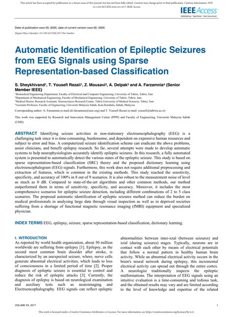 PDF Automatic Identification Of Epileptic Seizures From EEG Signals Using Sparse