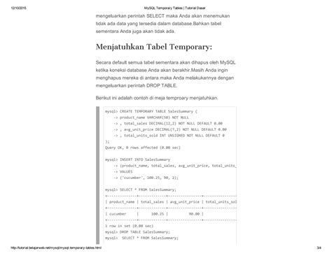 my sql temporary tables tutorial dasar ppt