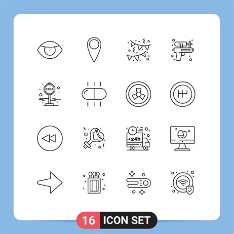 Mobile Interface Outline Set Of 16 Pictograms Of Medical Stop Party Journey Park Editable Vector