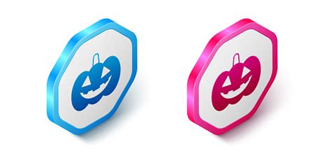 흰색 배경에 격리 된 등색 호박 아이콘 해피 할로윈 파티 육각 버튼 벡터 10월에 대한 스톡 벡터 아트 및 기타 이미지 10월 3차원 형태 가을 Istock