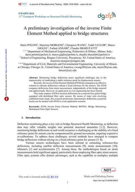 Pdf A Preliminary Investigation Of The Inverse Finite Element Method Applied To Bridge Structures