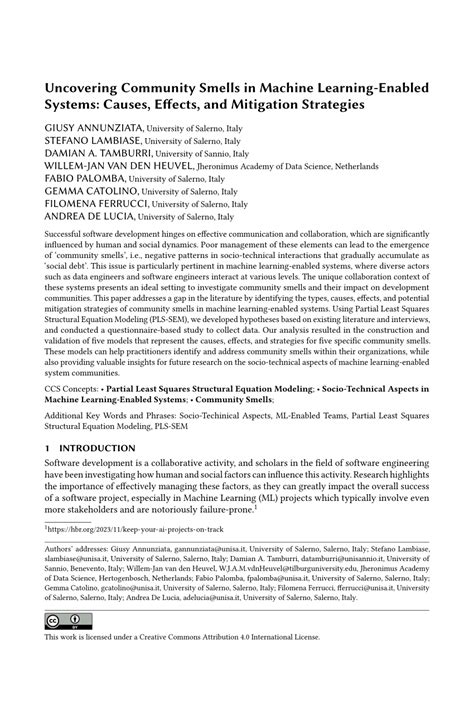 Pdf Uncovering Community Smells In Machine Learning Enabled Systems Causes Effects And