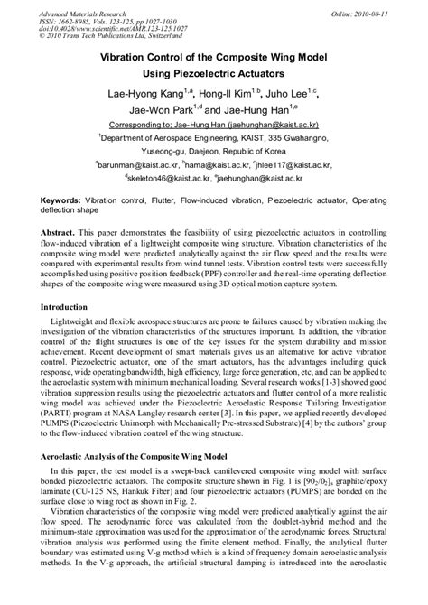 Vibration Control Of The Composite Wing Model Using Piezoelectric Actuators Scientificnet