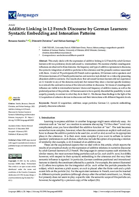 Pdf Additive Linking In L2 French Discourse By German Learners