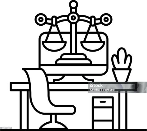 컴퓨터 모니터는 화분과 의자가 있는 책상 위에 놓여 있습니다 개념에 대한 스톡 벡터 아트 및 기타 이미지 개념 개념과 주제