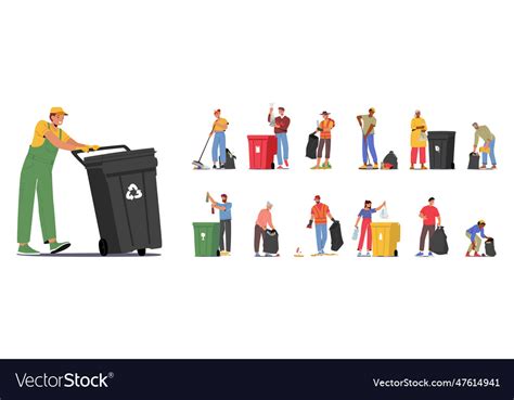 Garbage Collection Set Characters Gathering Vector Image