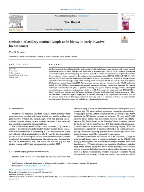 Omission Of Axillary Sentinel Lymph Node Biopsy In Early Invasi 2023 The Bre Pdf Breast