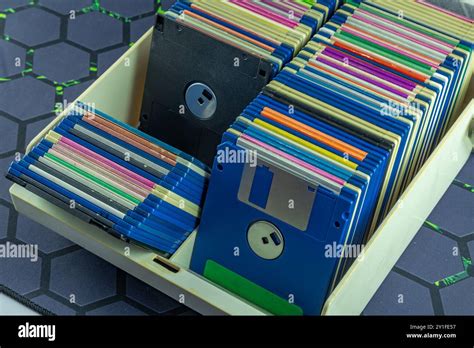 a box for old computer disks with pirated programs and games stock