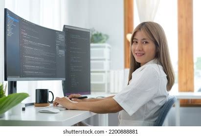 Female Developer Sitting Her Workplace Programming Stock Photo 2200888881 Shutterstock