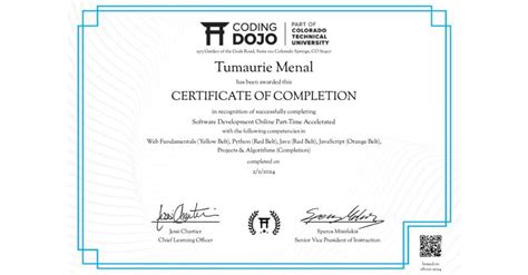 Certificate Of Completion For Software Development Online Part Time