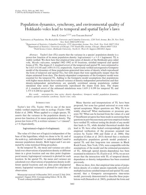 Pdf Population Dynamics Synchrony And Environmental Quality Of Hokkaido Voles Lead To
