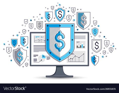 Shield Over Computer Monitor And Dollar Set Vector Image