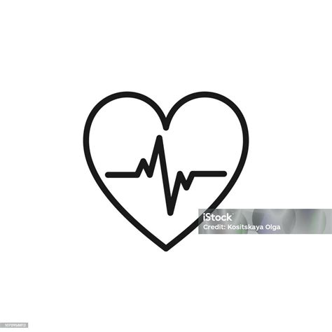 흰색 바탕에 펄스 라인 하트의 검은 절연된 선 아이콘입니다 심장의 개요 아이콘입니다 사랑과 건강 한 라이프 스타일의 상징 건강 모니터링에 대한 스톡 벡터 아트 및 기타