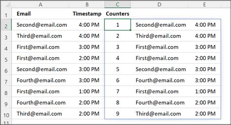 microsoft excel how can i create a column that orders a timestamp