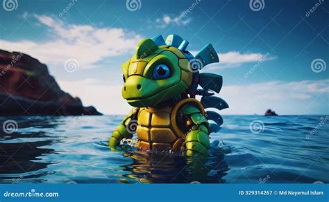 A Robot Standing On The Sea Water Mutant Turtles Stock Illustration