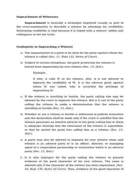 Impeachment Of A Witness Pdf Witness Impeachment Witness