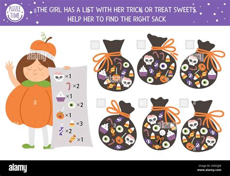 Halloween Matching Game With Trick Or Treat Sweets And Sacks Autumn