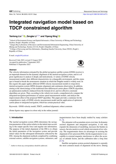 Integrated Navigation Model Based On Tdcp Constrained Algorithm Request Pdf
