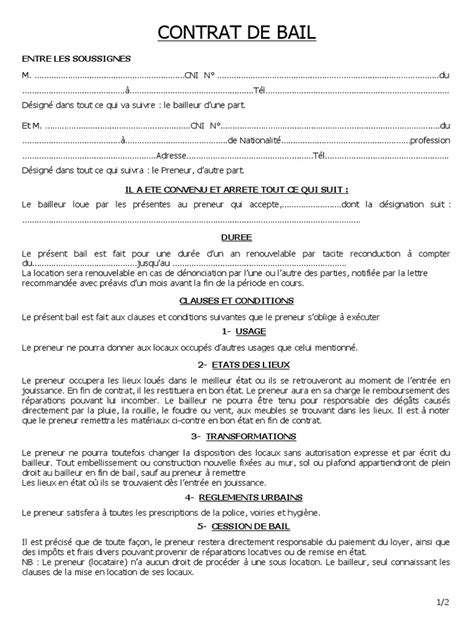 Contrat De Bail Sous Seing Privé Pdf Droit Privé