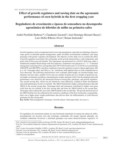 Pdf Effect Of Growth Regulators And Sowing Date On The Agronomic