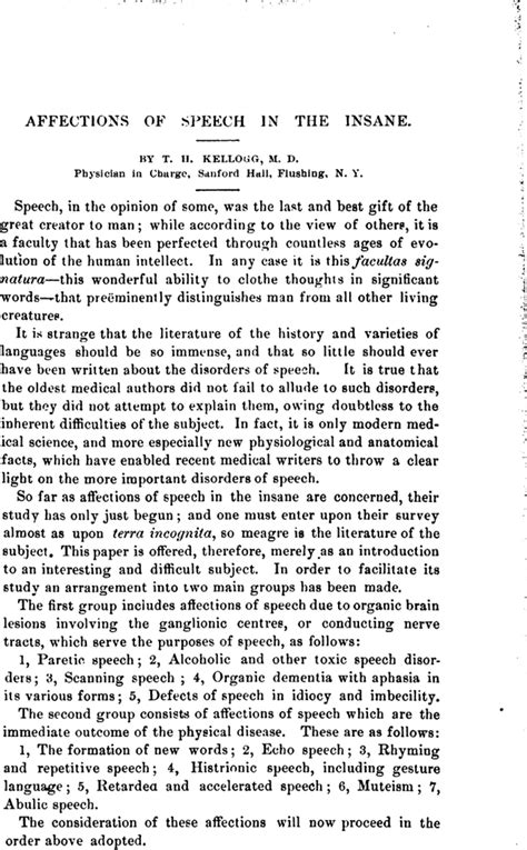 Affections Of Speech In The Insane American Journal Of Psychiatry