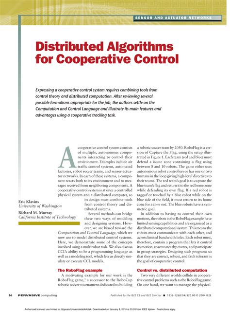 Pdf Distributed Algorithms For Cooperative Control