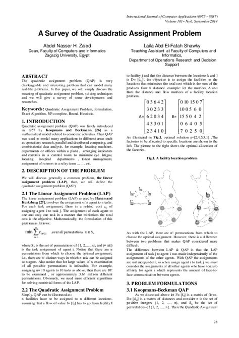 pdf a survey of the quadratic assignment problem