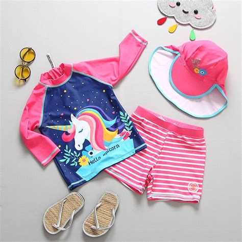 Upf50 Girls Swimsuit 3pcsset Girls Unicorn Swimw Vicedeal