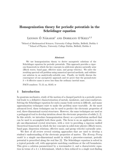 Pdf Homogenization Theory For Periodic Potentials In The Schrödinger Equation