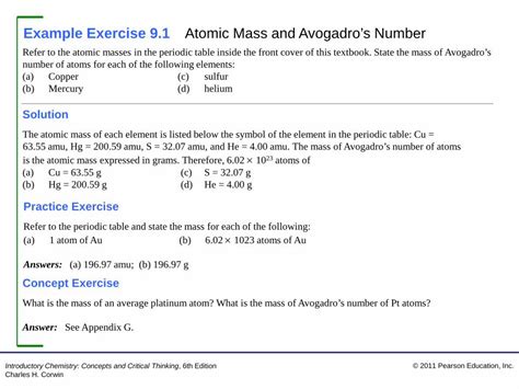 Pdf Example Exercise 91 Atomic Mass And Avogadros Example Exercise