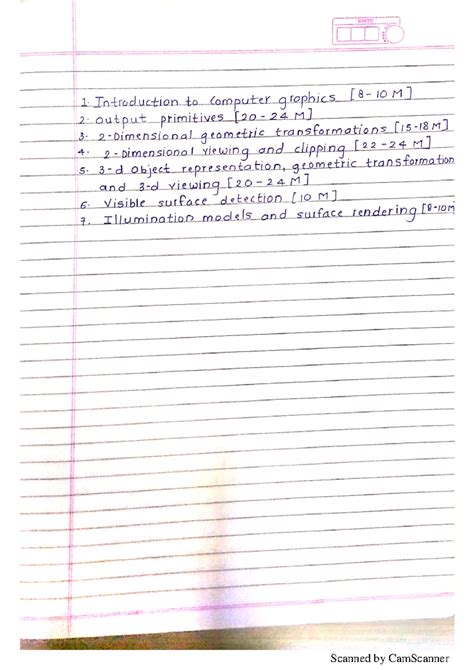 CG Class Notebook It Is Our Cg Lecture Notes DATE FAR Introduction To Computer Graphics