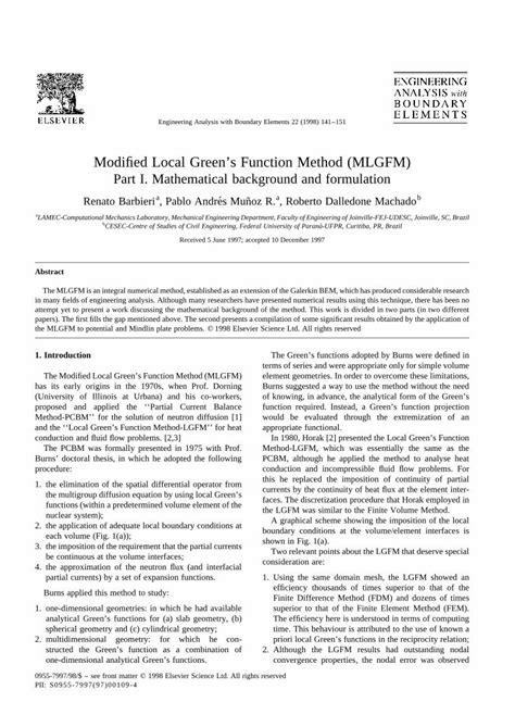 Pdf Modified Local Greens Function Method Mlgfm Part I Mathematical Background And