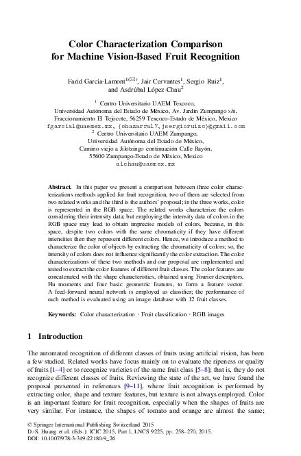 Pdf Color Characterization Comparison For Machine Vision Based Fruit Recognition