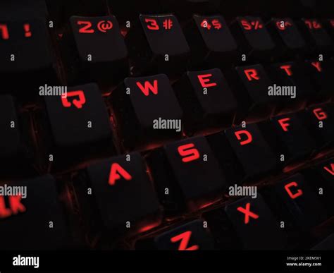 Backlit Keyboard Close Up Black Keys With Illuminated Characters Backlight Gaming Keyboard