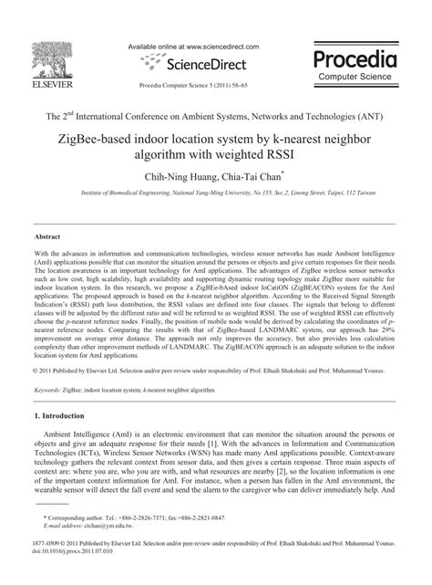 Pdf Zigbee Based Indoor Location System By K Nearest Neighbor Algorithm With Weighted Rssi