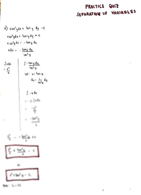 Solution Differential Equation Separation Of Variables Practice Quiz Studypool
